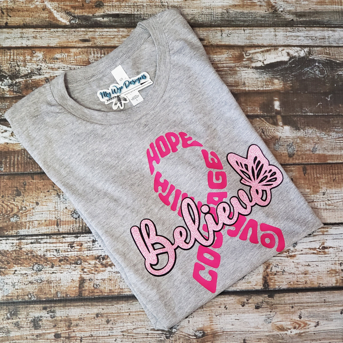 Don't Stop Believing ~Buckin' for a Cure~ Grey Tee | My Wyo Designs