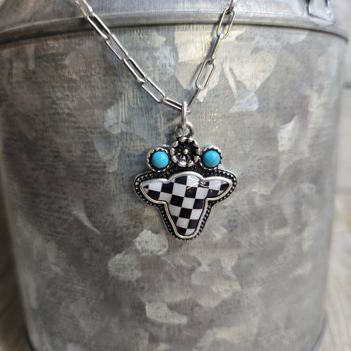 Checkerboard Cow necklace | My Wyo Designs